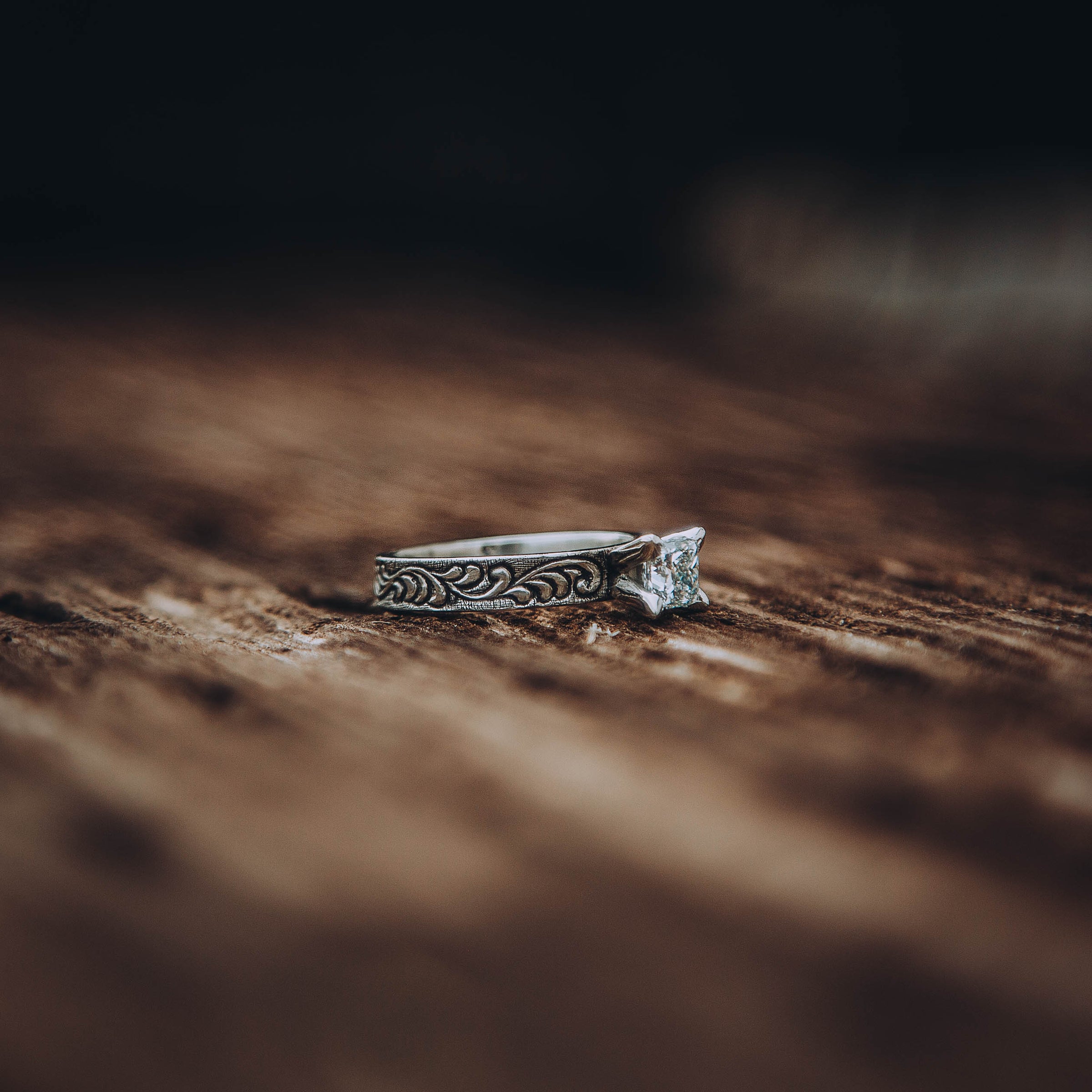 Princess Cut Tooled Engagement Ring 14k Gold | Carroll Spur Co.