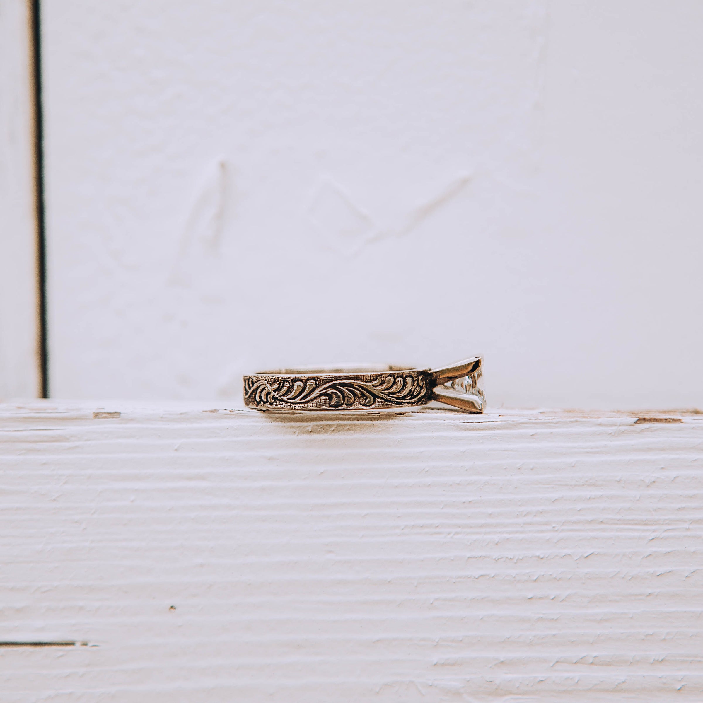 Princess Cut Tooled Engagement Ring 14k Gold | Carroll Spur Co.