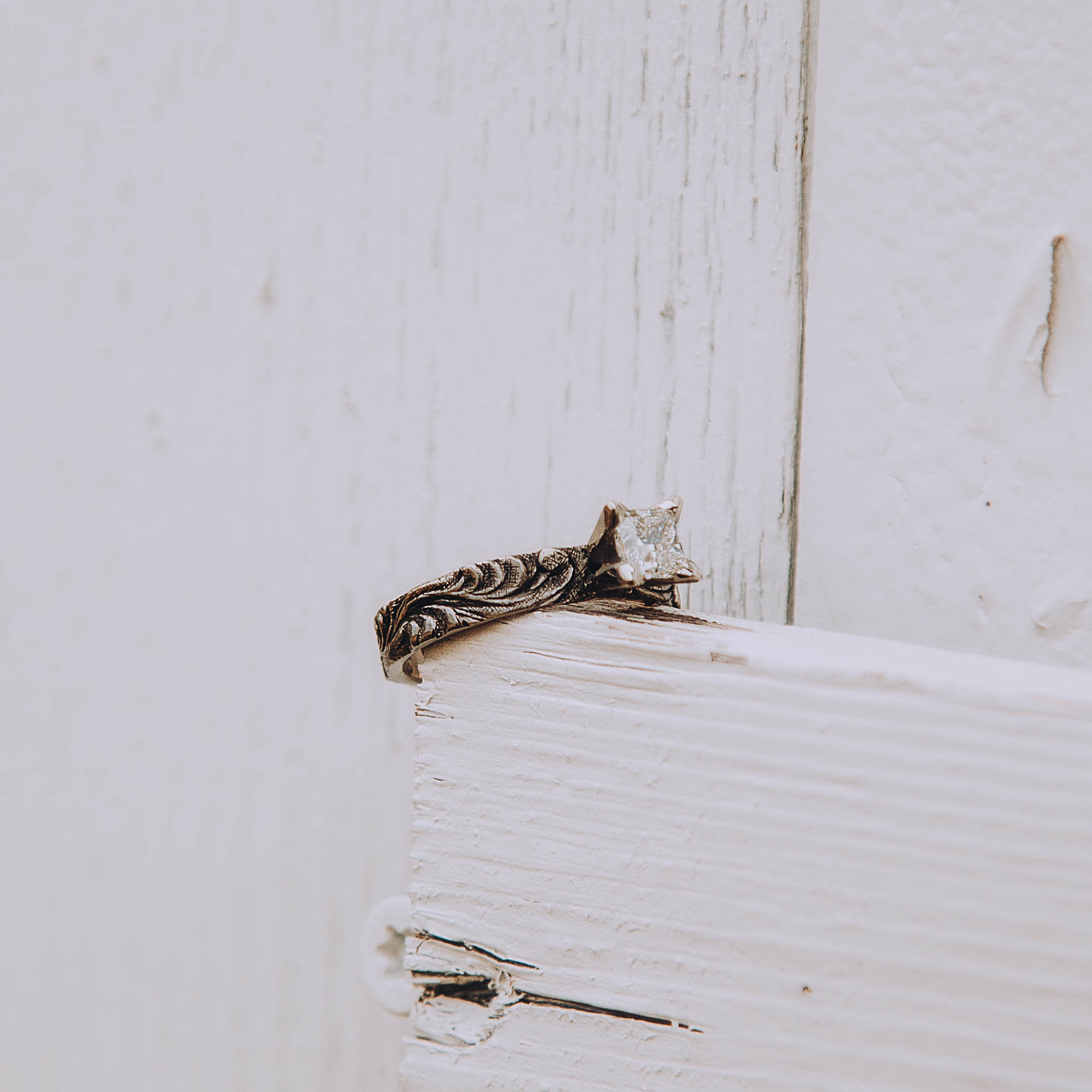 Princess Cut Carved Tooled Engagement Ring 14k Gold | Carroll Spur Co.