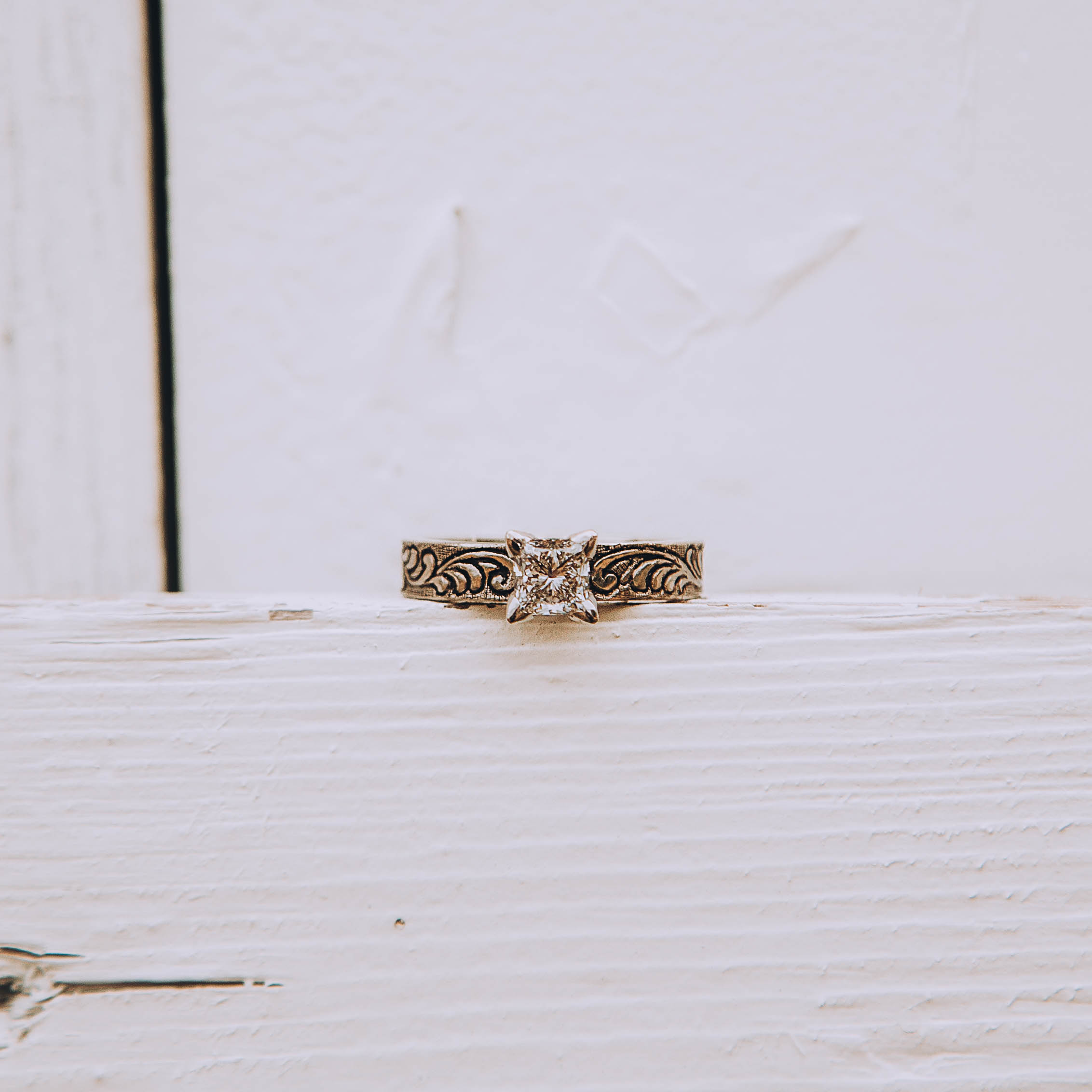 Princess Cut Tooled Engagement Ring 14k Gold | Carroll Spur Co.