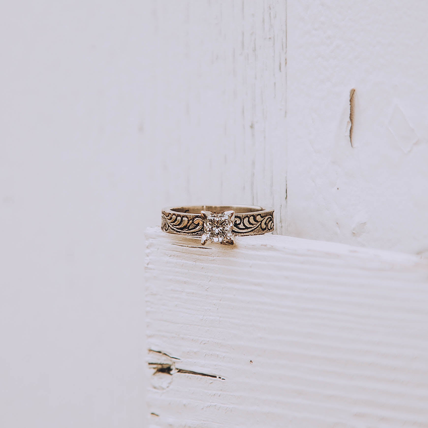 Princess Cut Tooled Engagement Ring 14k Gold | Carroll Spur Co.