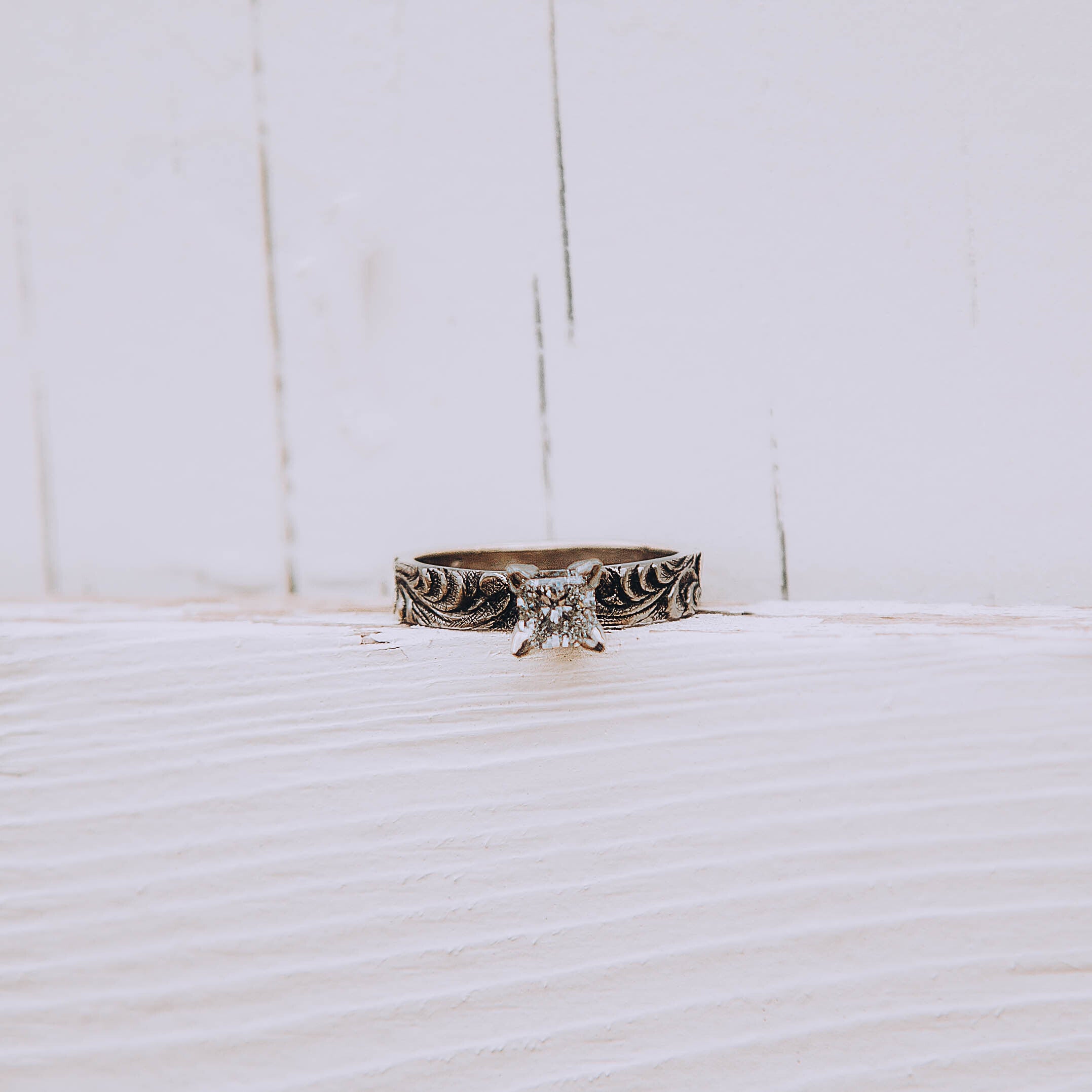 Princess Cut Carved Tooled Engagement Ring 14k Gold | Carroll Spur Co.