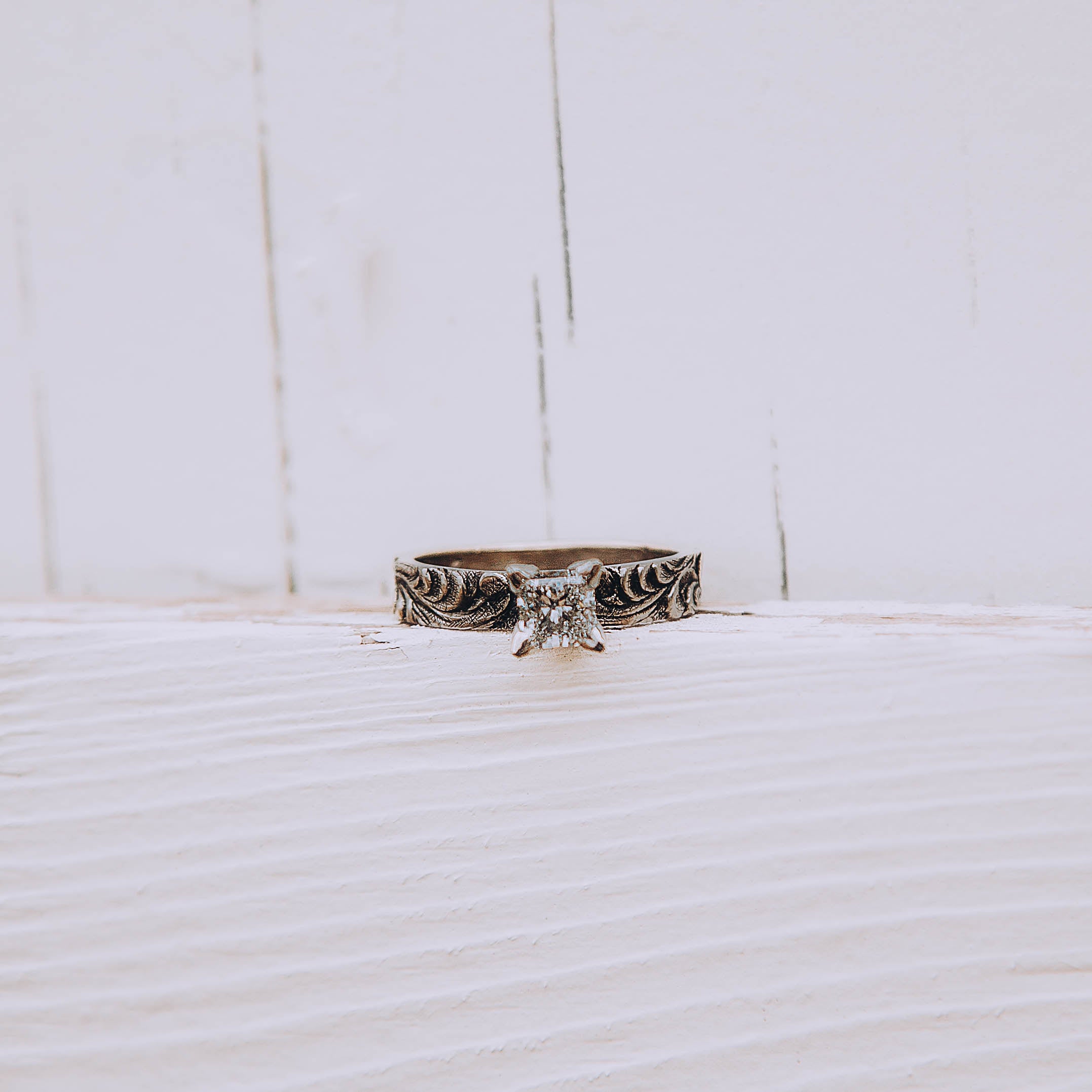 Princess Cut Carved Tooled Engagement Ring 14k Gold | Carroll Spur Co.