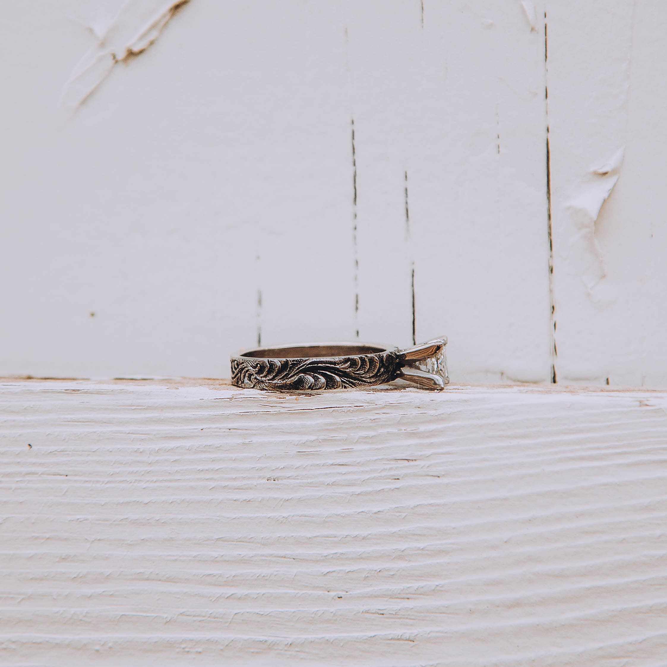 Princess Cut Carved Tooled Engagement Ring 14k Gold | Carroll Spur Co.